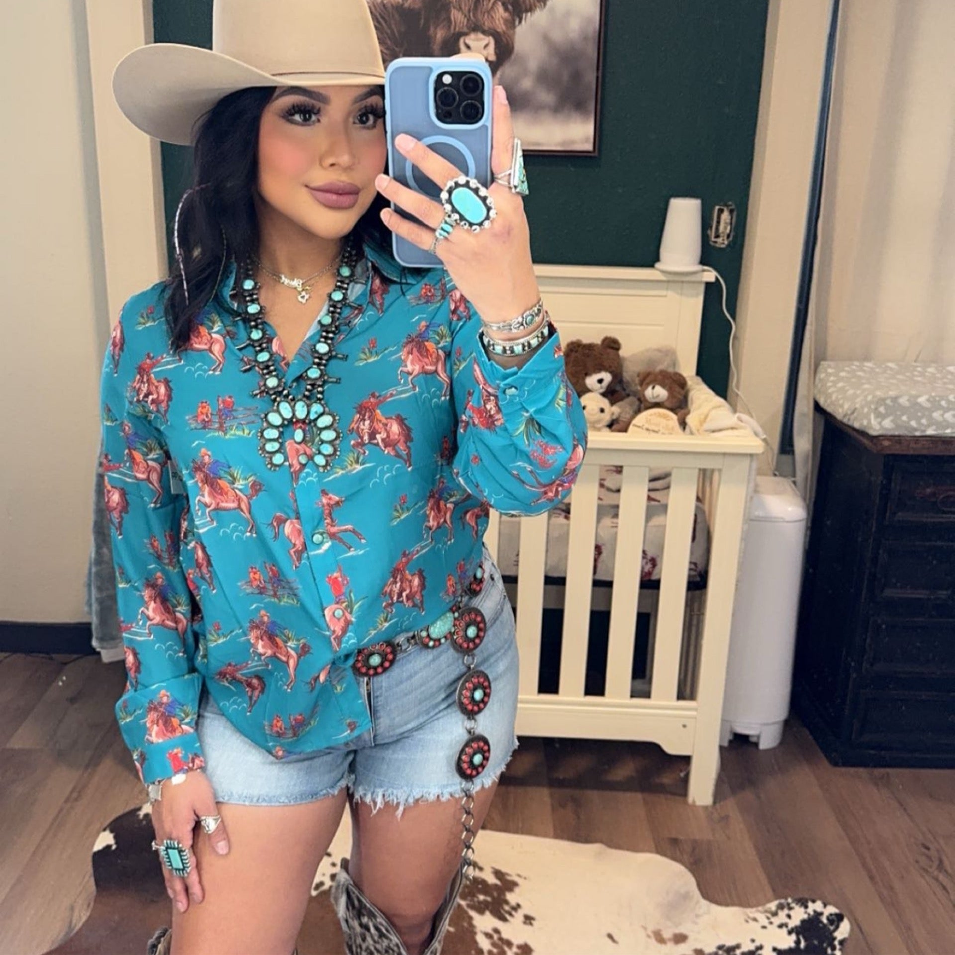 Blue Bronc Rider Button Up | Rowdy Bell Co.